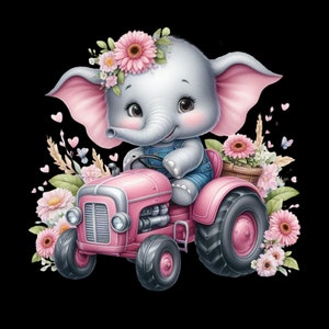 8 Pink Baby Elephant Clipart, Cute Elephant PNG Bundle, Nursery Clipart ...