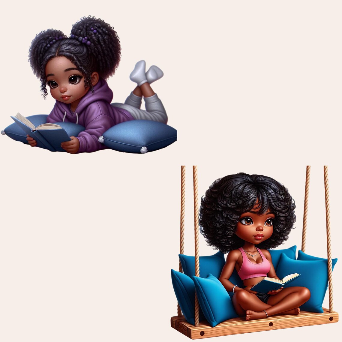 17 Chibi Girl Reading a Book Clipart, Black Girl Reading Clipart, Chibi ...