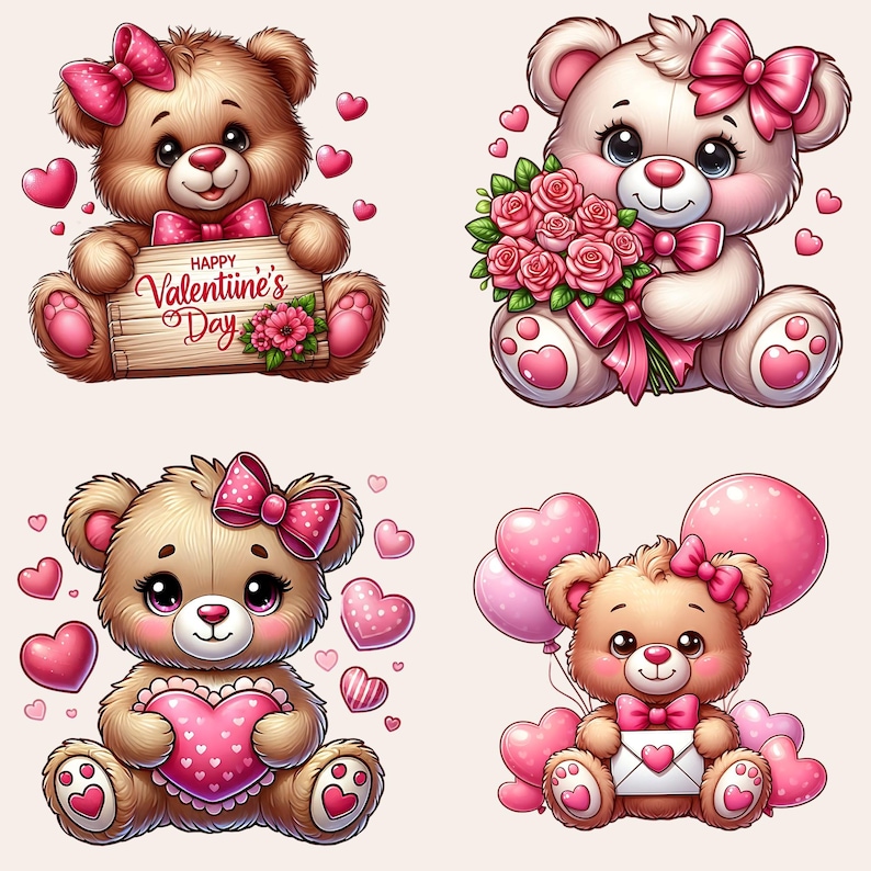 21 Valentine's Teddy Bear Clipart, Pink Valentines Tedy Bear PNG, Love ...