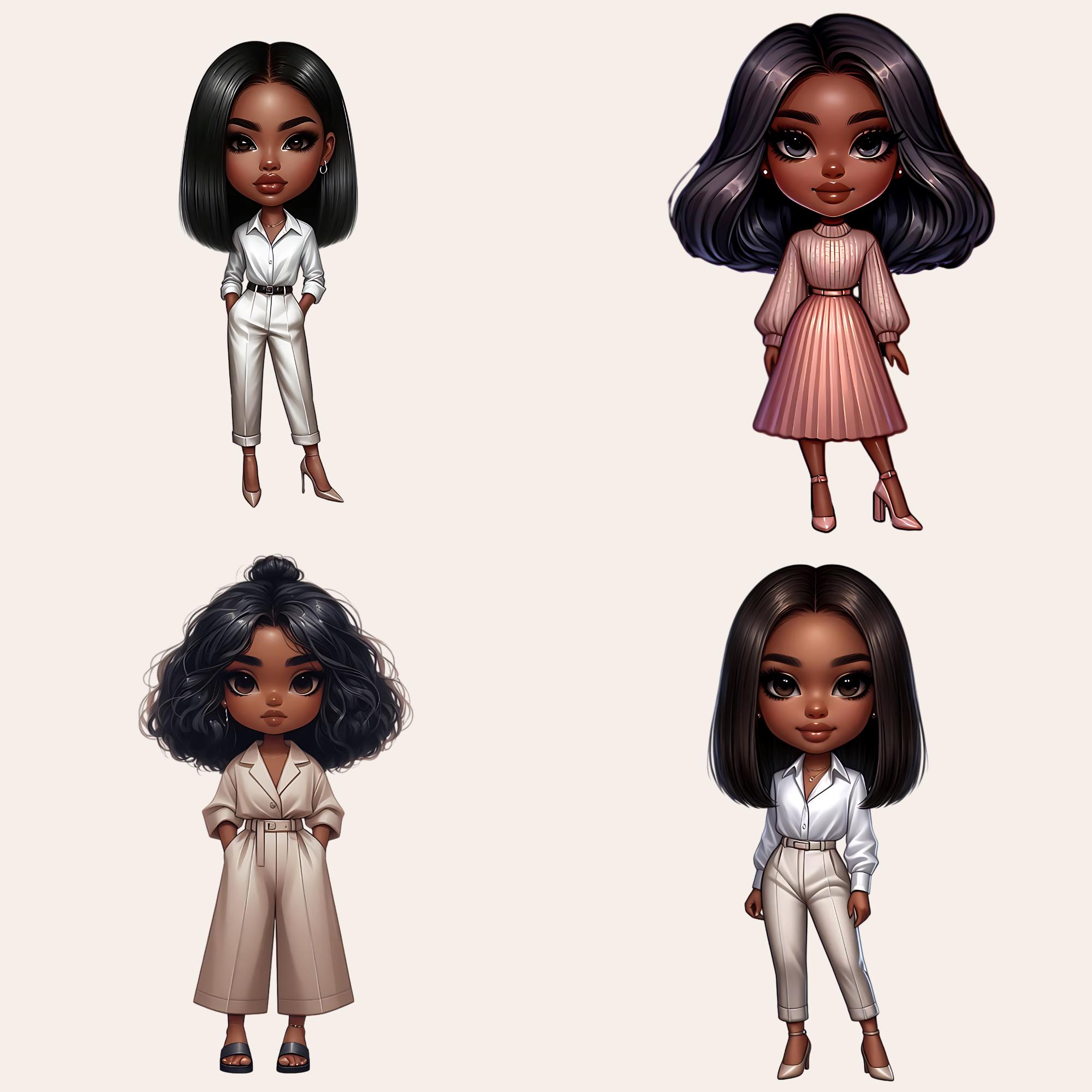 27 Black Chibi Girl Clipart, Afro American Chibi Girl Clipart, Chibi ...