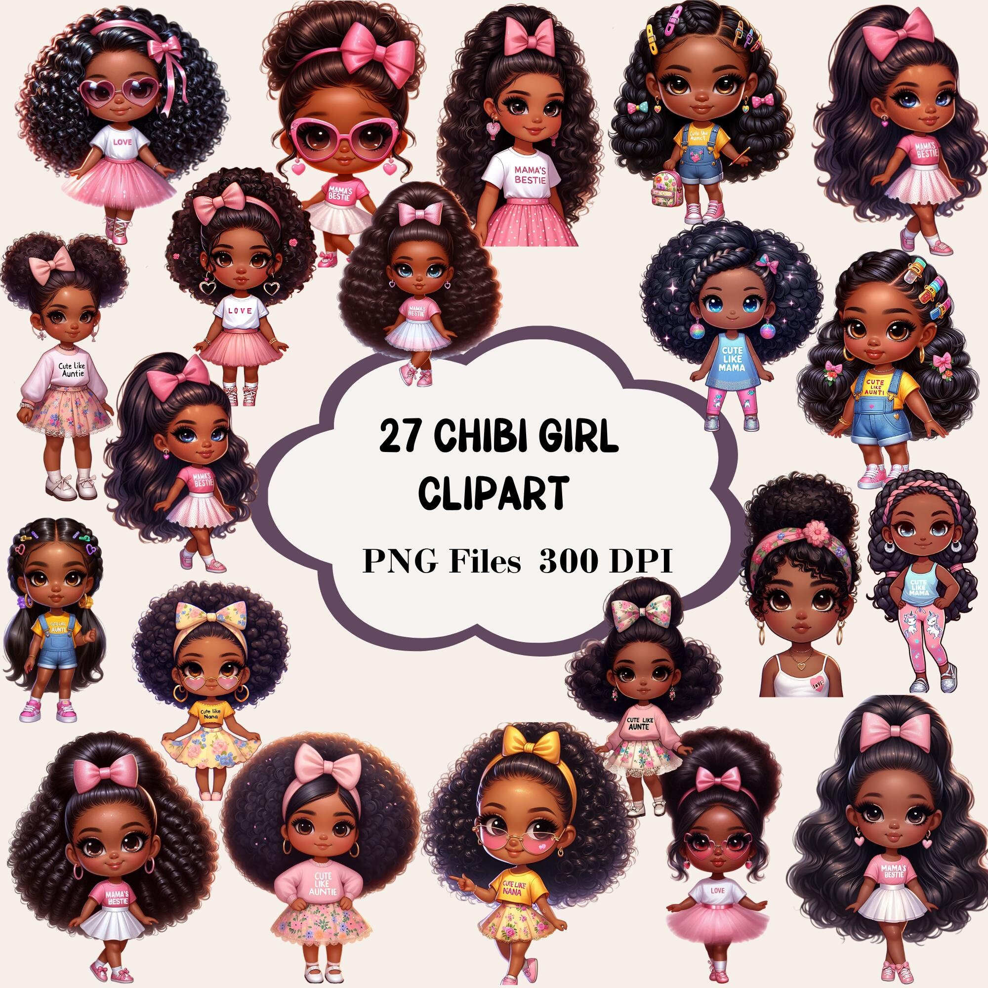 27 Afro American Chibi Girl Clipart, Chibi Girl Clipart, Black Girl ...