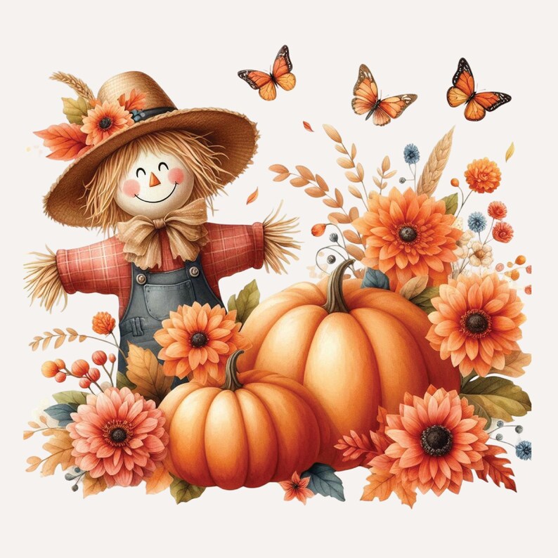 27 Autumn Scarecrow Clipart, Fall Scarecrow PNG Bundle, Charming ...