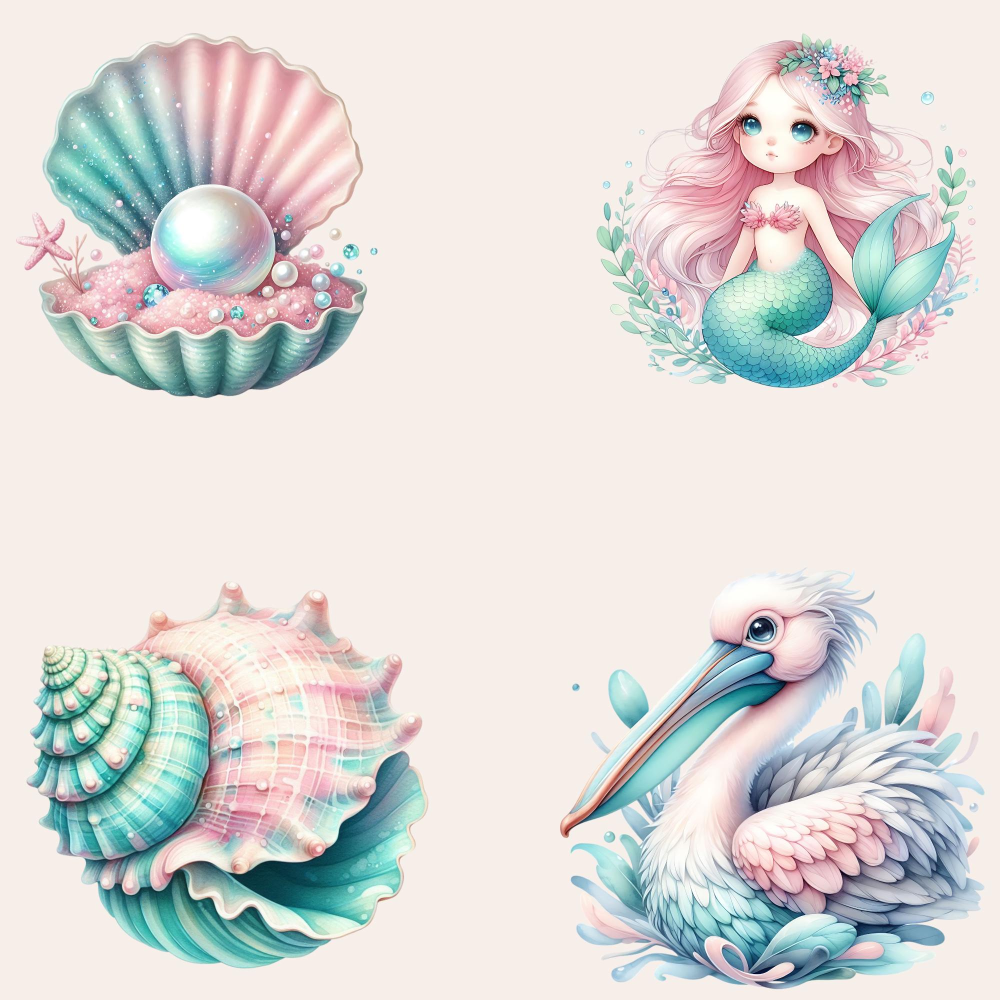24 Little Mermaid Clipart, Cute Mermaid PNG, Under the Sea Clipart ...