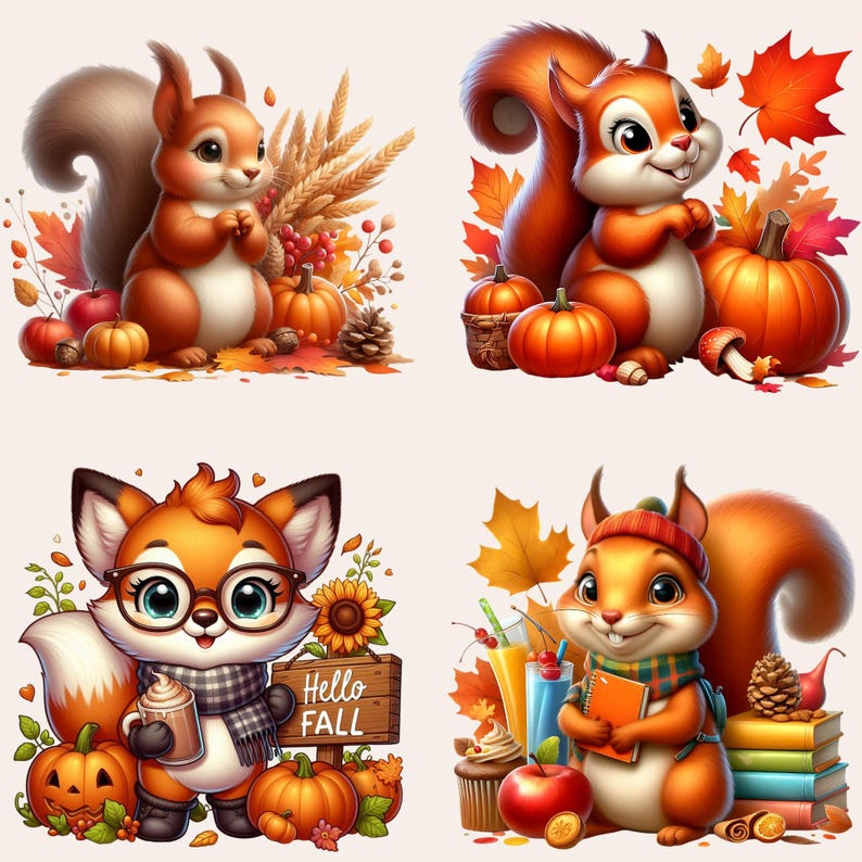 30 Cute Fall Animals Clipart, Autumn Baby Animals PNG, Fall Woodland ...