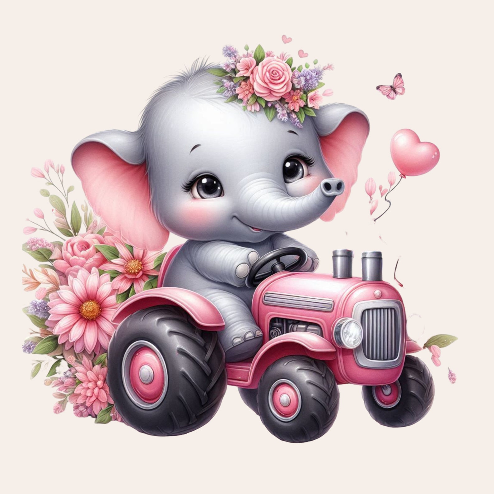 8 Pink Baby Elephant Clipart, Cute Elephant PNG Bundle, Nursery Clipart ...