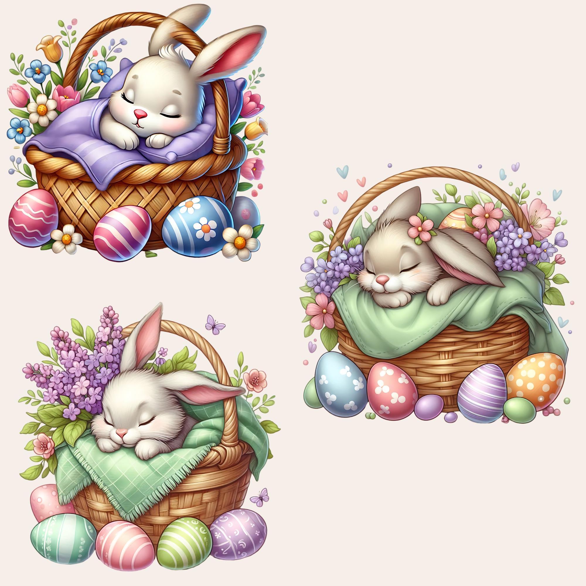 23 Pastel Easter Bunny Clipart, Easter Bunny in a Basket Clipart, Cute ...