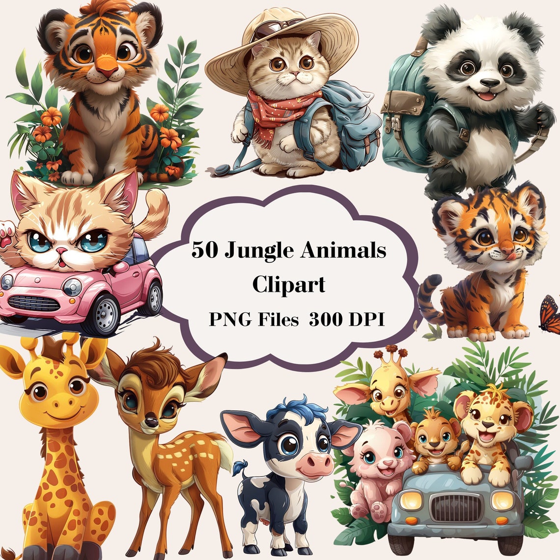 50 Jungle Animals Clipart Bundle, Jungle Animals PNG, Funny Animals ...