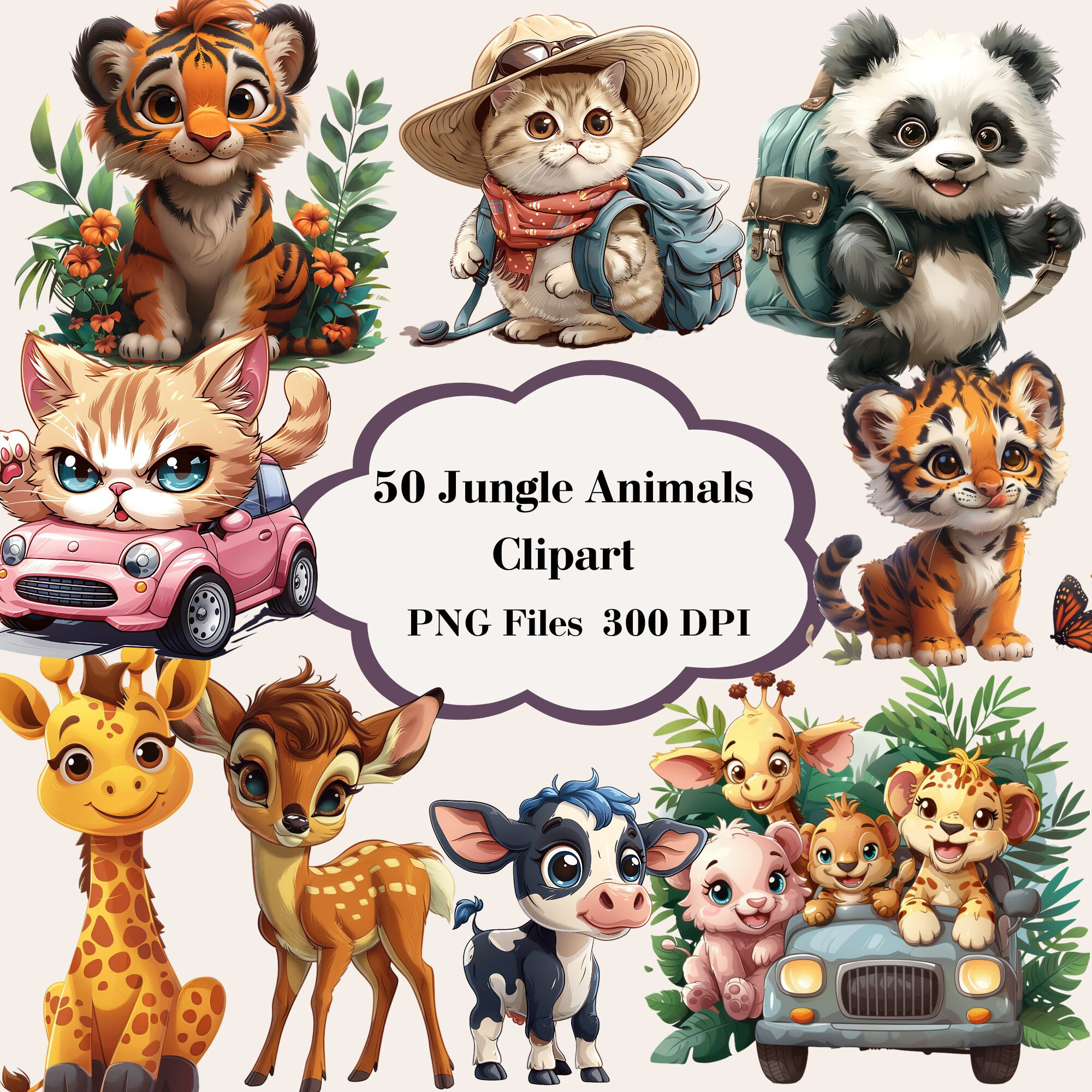 50 Jungle Animals Clipart Bundle, Jungle Animals PNG, Funny Animals ...