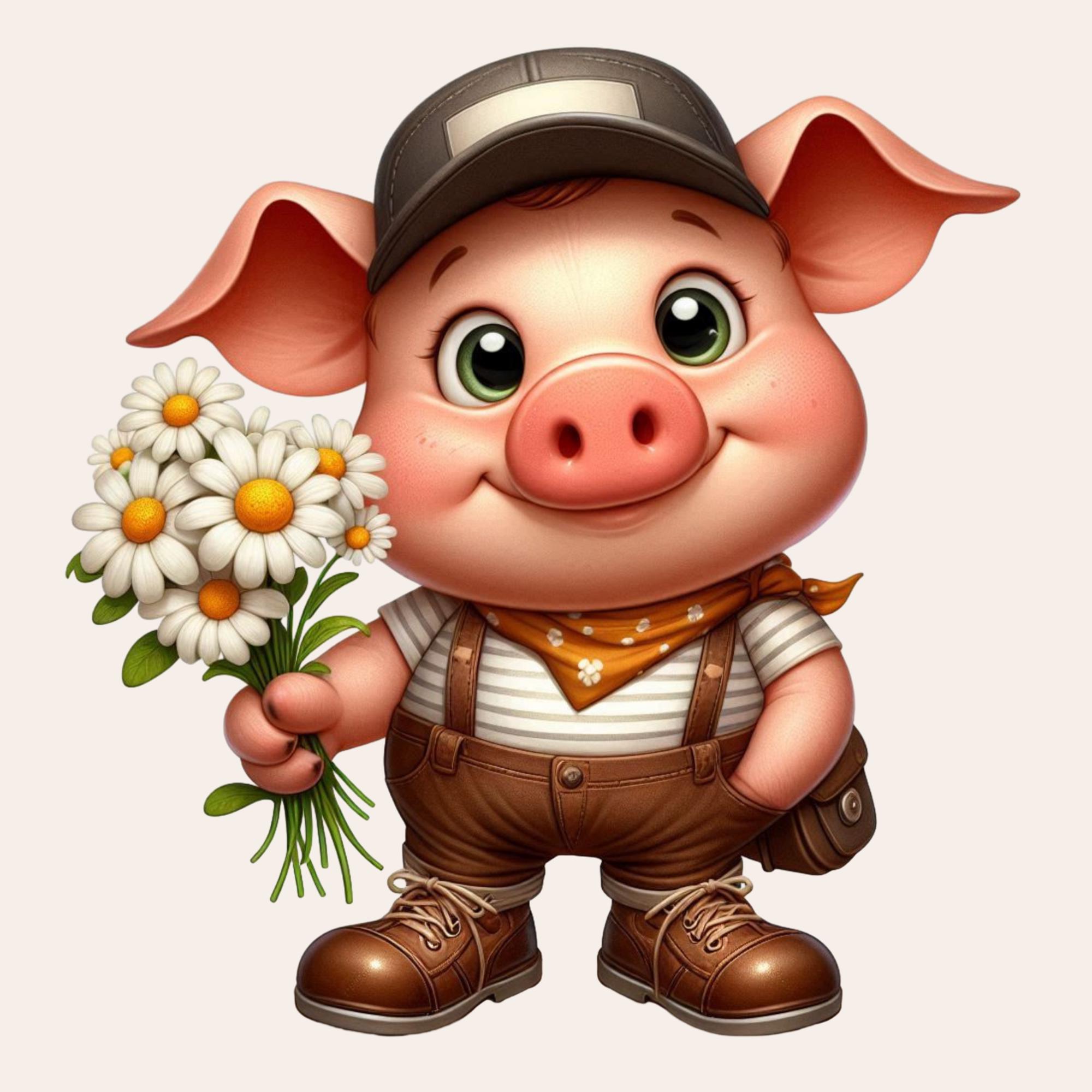 27 Daisy Animals Clipart, Animals Holding a Daisy Clipart, Cute Animals ...