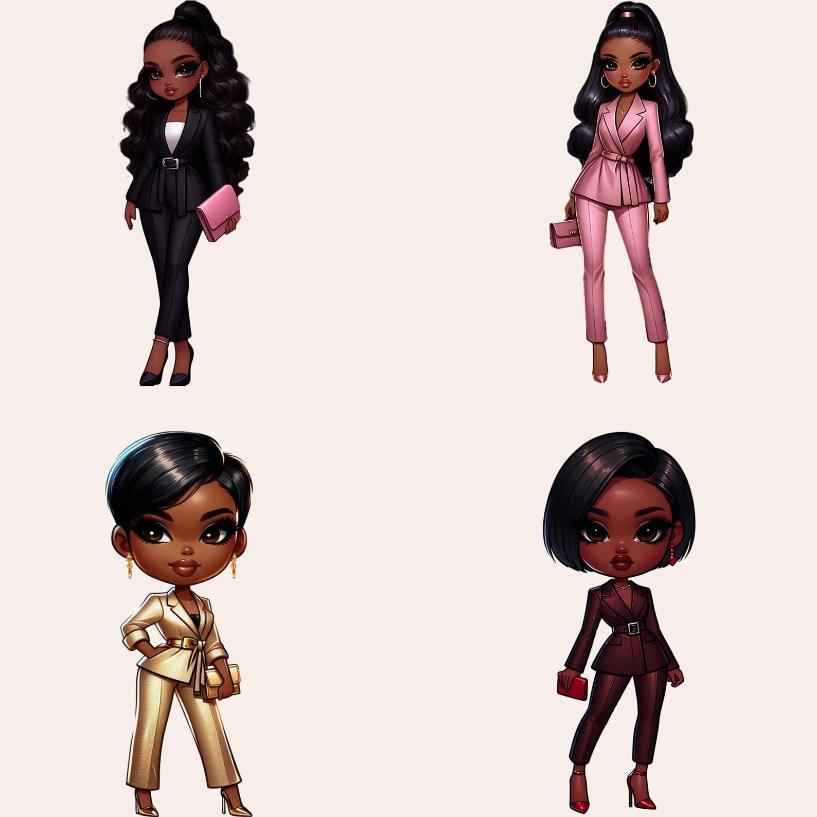 26 Stylish Chibi Girl Clipart, Black Chibi Girl Clipart, Chibi Girl PNG ...
