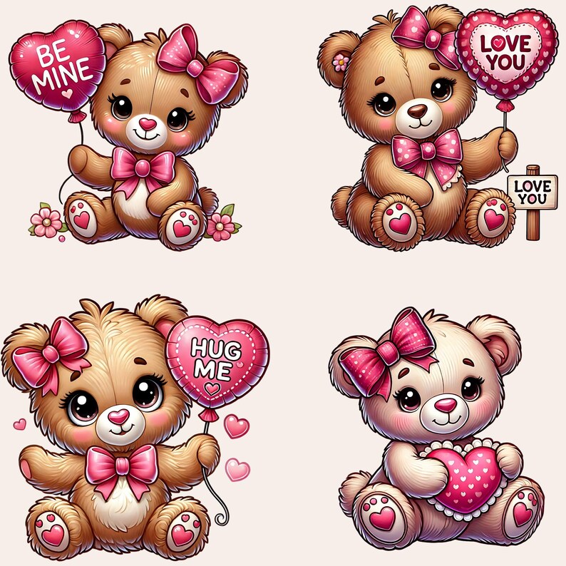 21 Valentine's Teddy Bear Clipart, Pink Valentines Tedy Bear PNG, Love ...