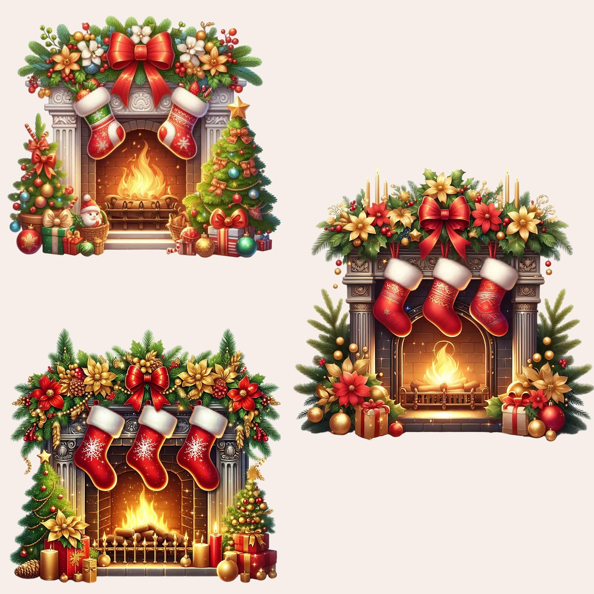 18 Christmas Fireplace Clipart, Christmas Decoration Clipart, Cozy ...