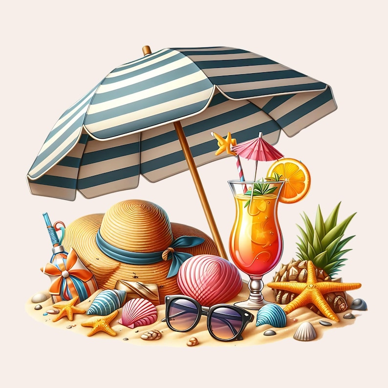 25 Summer Beach Clipart, Nautical Ocean Clipart, Beach Day PNG Bundle ...