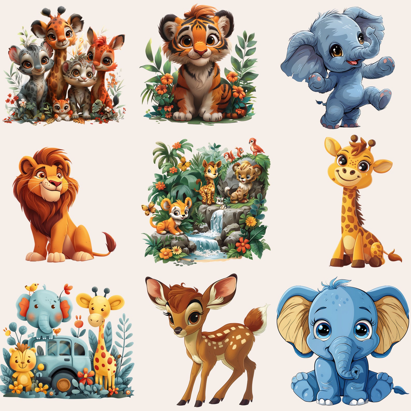 70 Jungle Animals Clipart, Cute Jungle Animals PNG, Baby Safari Animals ...