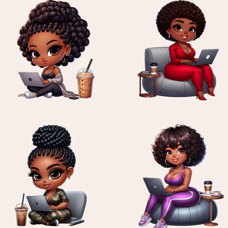 23 Black Chibi Girl Clipart, Working Chibi Girl Clipart, Black Girl ...