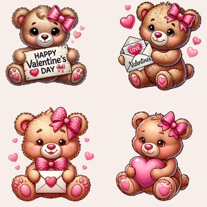 21 Valentine's Teddy Bear Clipart, Pink Valentines Tedy Bear PNG, Love ...