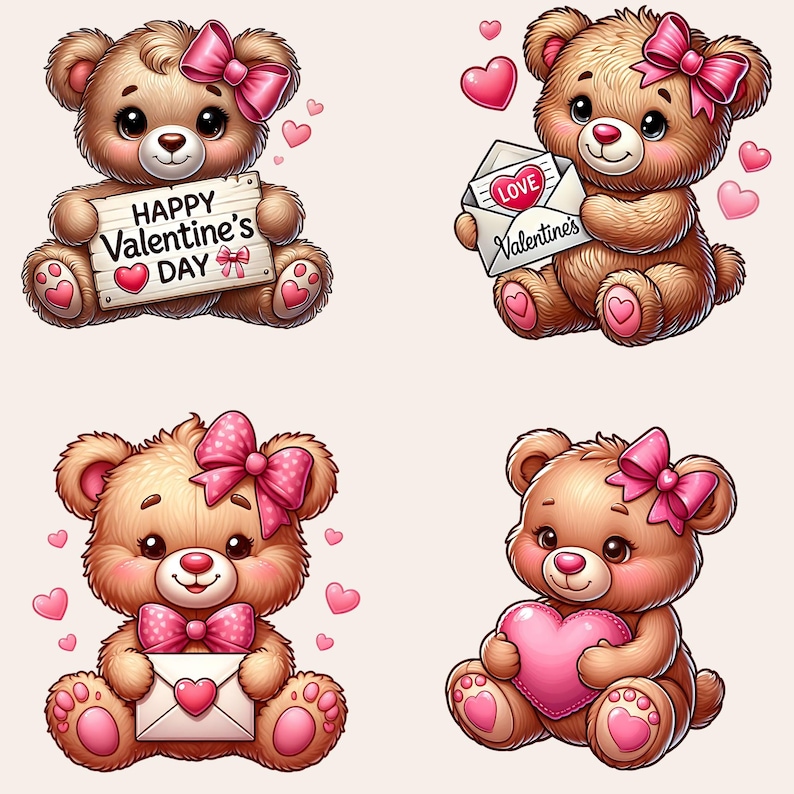 21 Valentine's Teddy Bear Clipart, Pink Valentines Tedy Bear PNG, Love ...