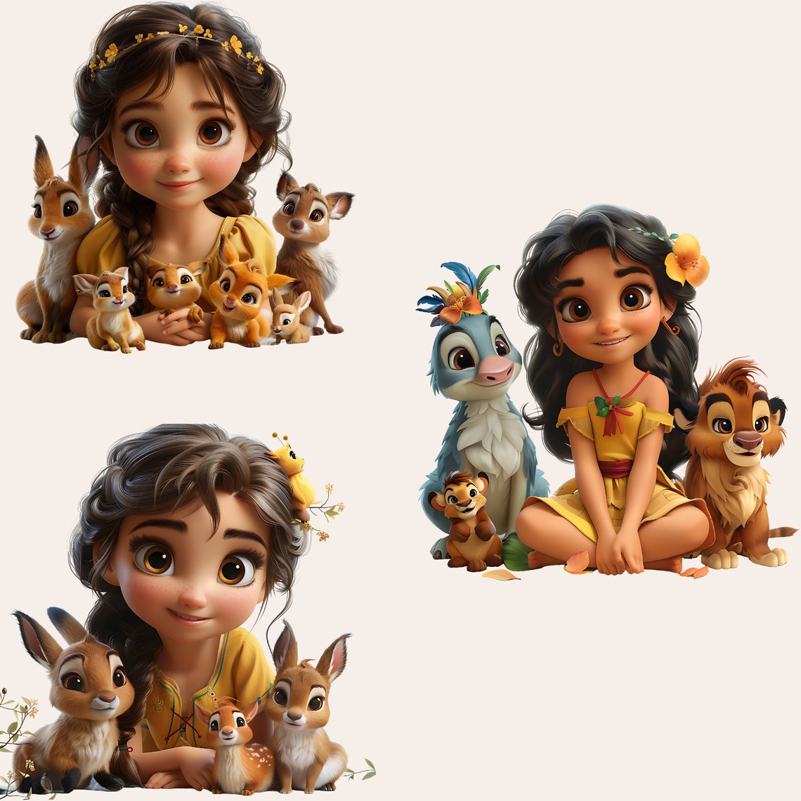 20 Princess With Animals Clipart Bundle, Cute Princess PNG, Princess ...
