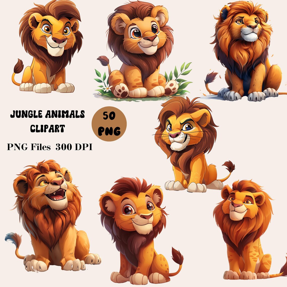 36 Lion Clipart PNG, Lions Clipart Bundle, Safari Animals PNG, Lion ...