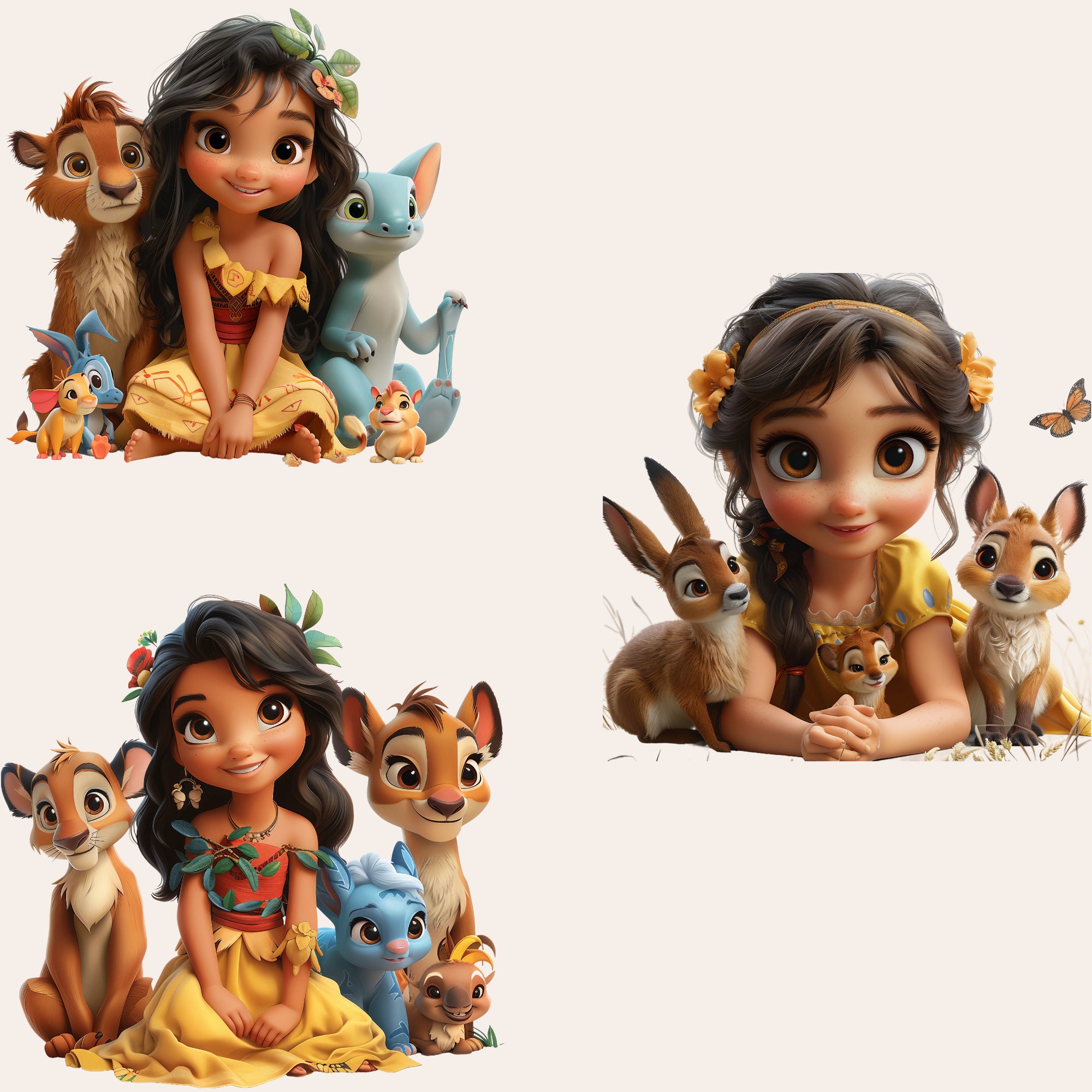 20 Princess With Animals Clipart Bundle, Cute Princess PNG, Princess ...