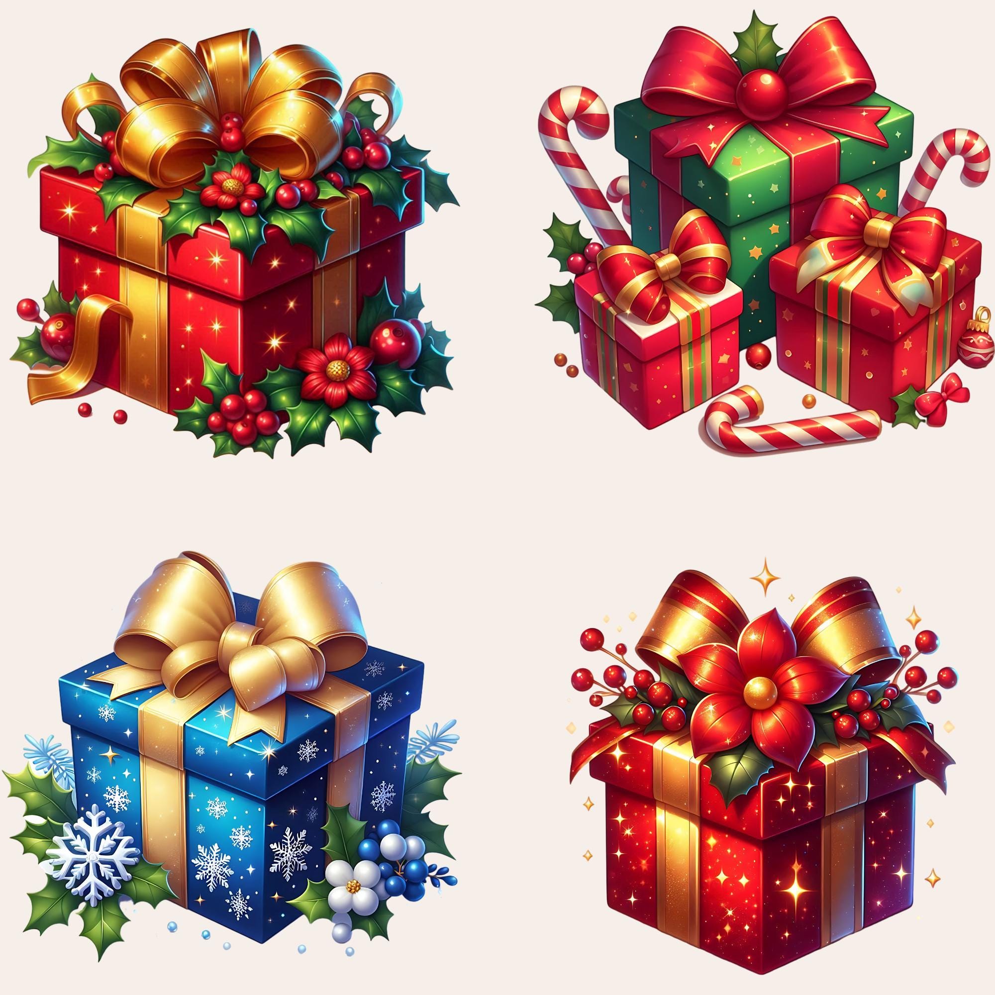 24 Christmas Presents Clipart, Christmas Presents PNG Bundle, Christmas ...