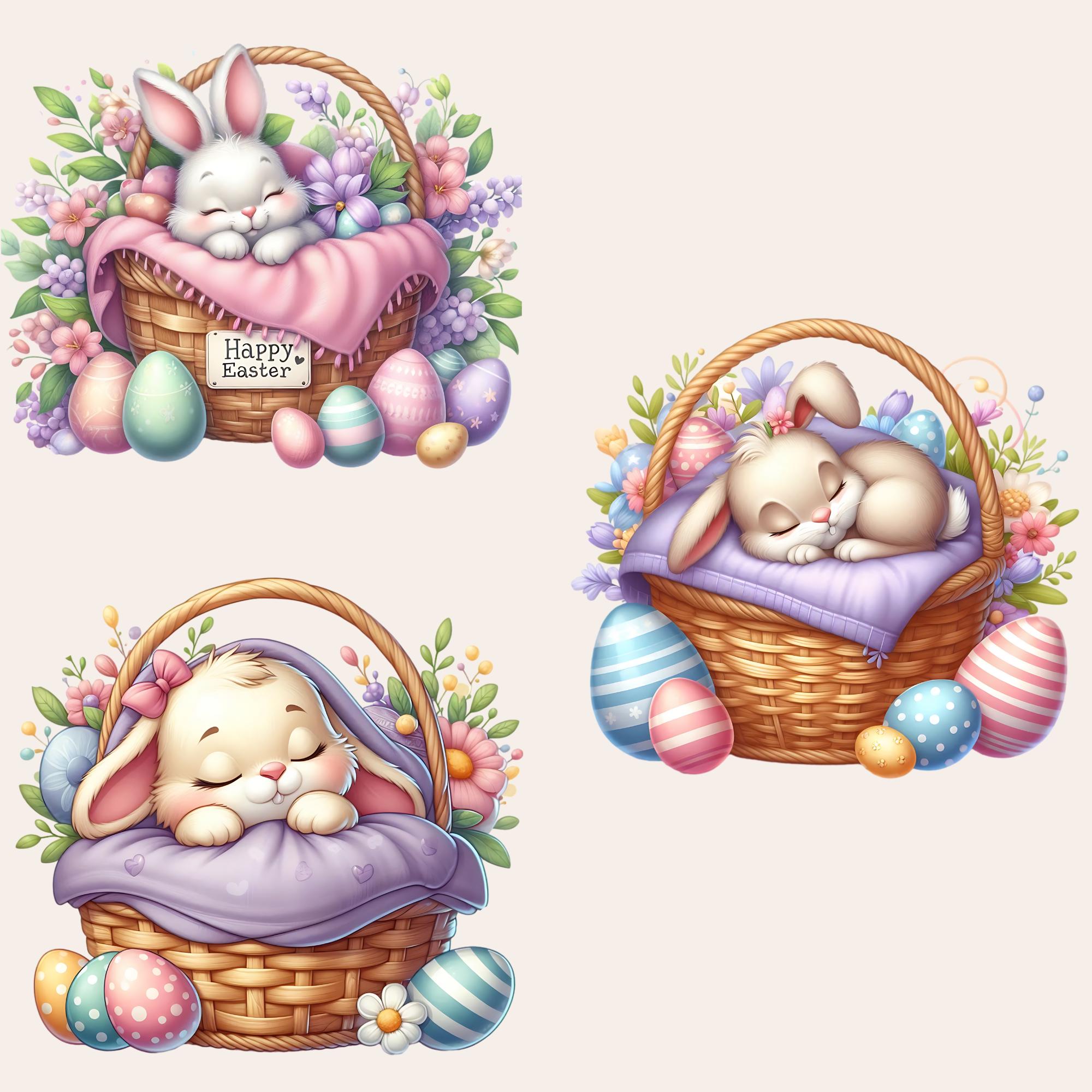 23 Pastel Easter Bunny Clipart, Easter Bunny in a Basket Clipart, Cute ...