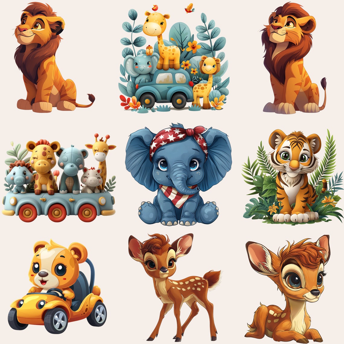 70 Jungle Animals Clipart, Cute Jungle Animals PNG, Baby Safari Animals ...