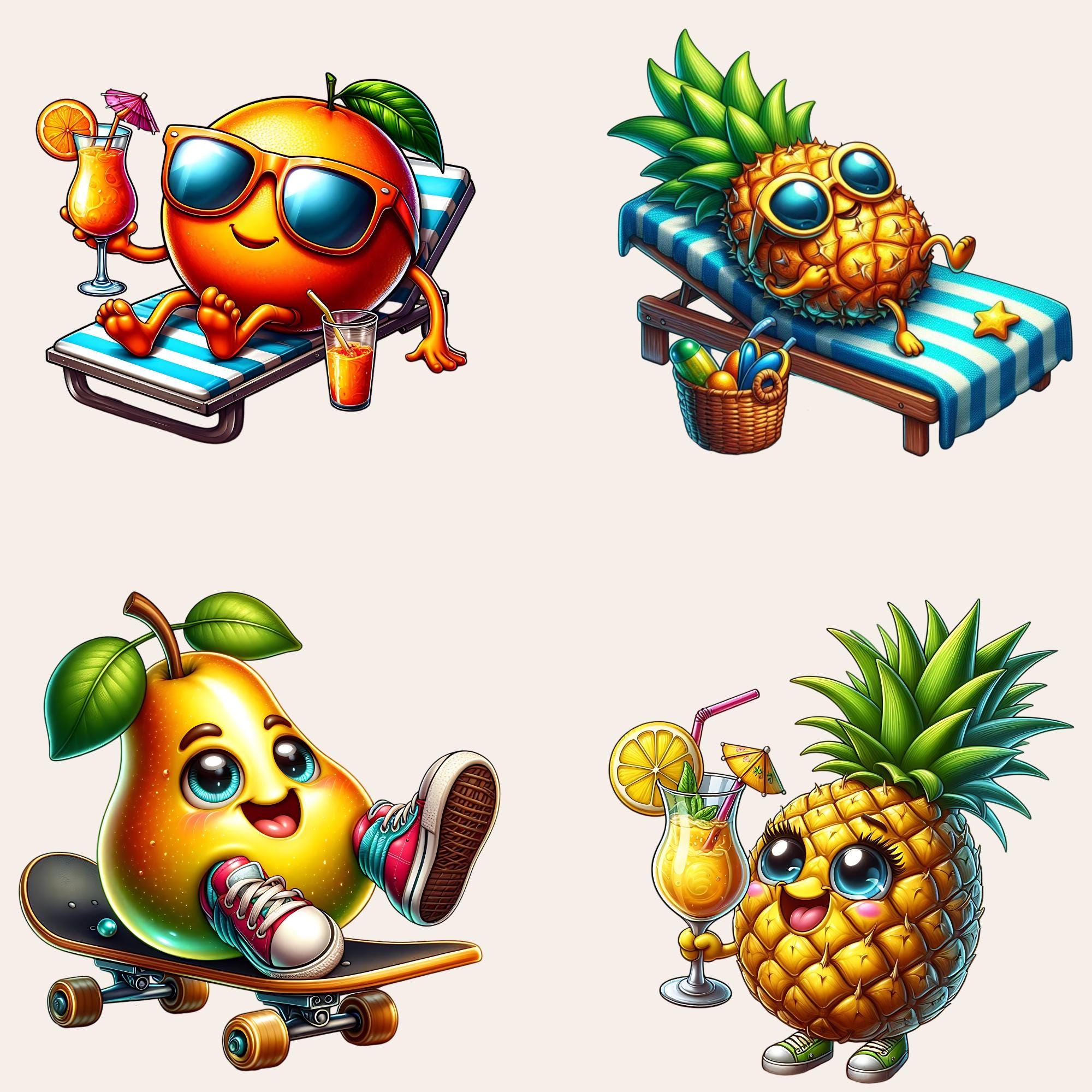 22 Funny Summer Fruits Clipart, Cute Fruits Clipart, Summer Clipart ...