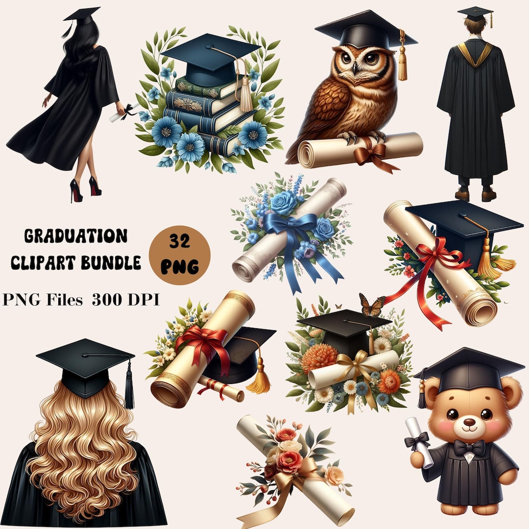 32 Graduation Clipart Bundle, Graduation Girl Clipart, Graduation Hat ...