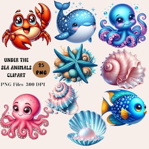 25 Under the Sea Animals Clipart, Cute Ocean Animals Clipart, Sea ...