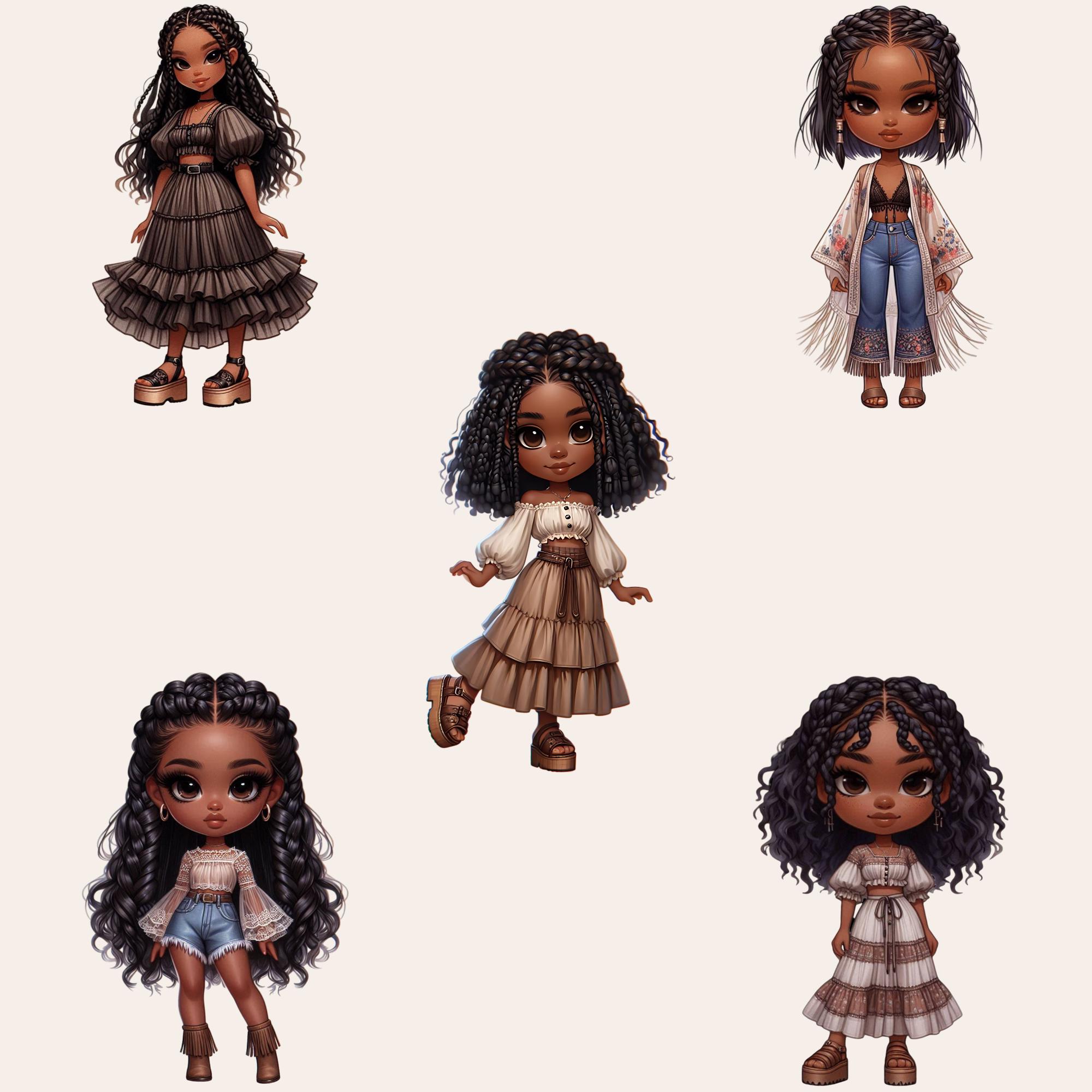 34 Boho Chibi Girl Clipart, Black Chibi Girl PNG, Afro Chibi Girl ...
