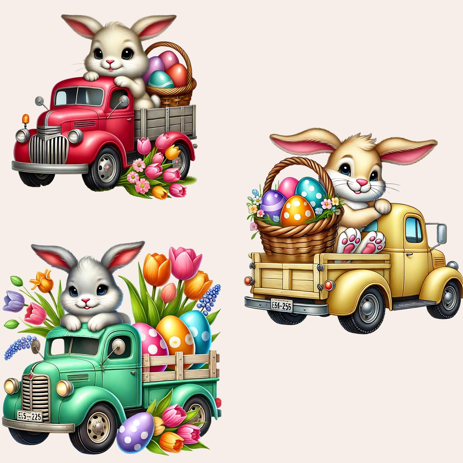 14 Easter Bunny Truck Clipart, Easter Bunny With Eggs Clipart, Easter ...