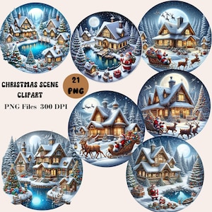 21 Round Christmas Landscape Clipart, Christmas Scene Clipart, Winter ...