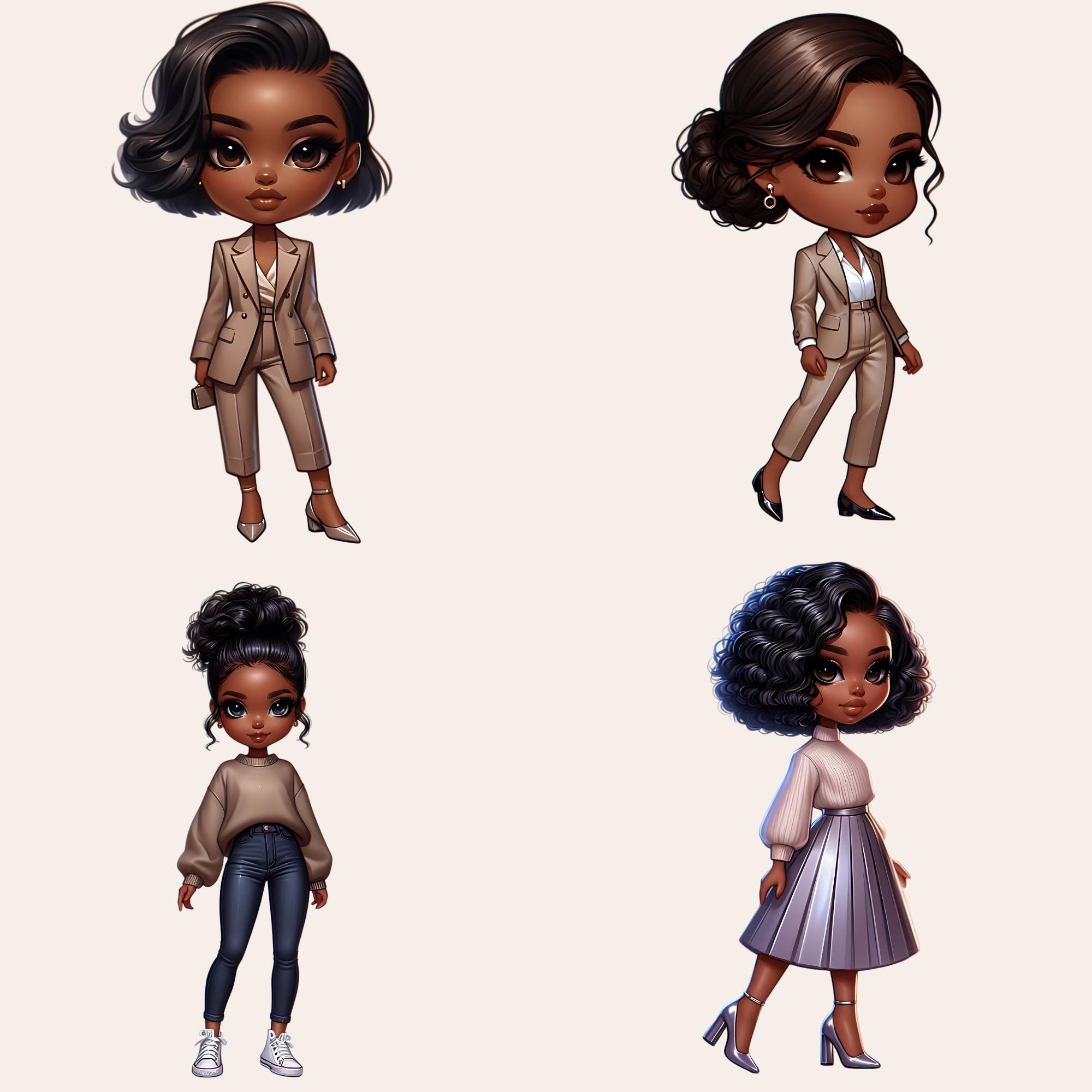 27 Black Chibi Girl Clipart, Afro American Chibi Girl Clipart, Chibi ...