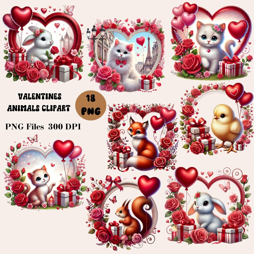 18 Valentines Animals Clipart, Love Animals Clipart, Woodland Valentine ...