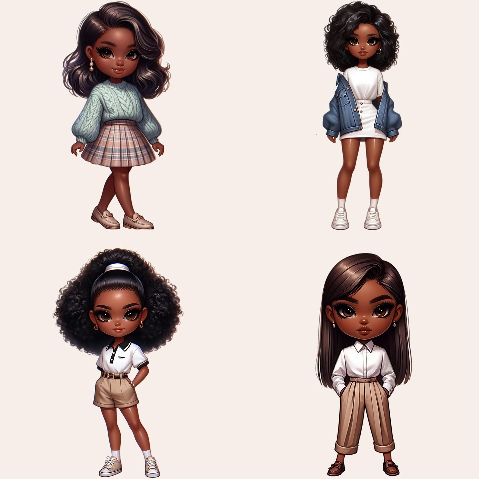 23 Afro American Chibi Girl Clipart, Black Chibi Girl PNG, Chibi Doll ...