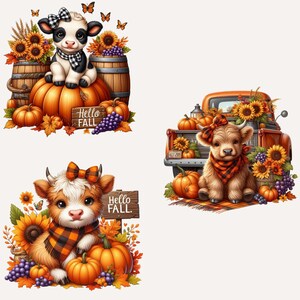 12 Autumn Highland Cow Clipart, Hello Fall Highland Cow Clipart ...