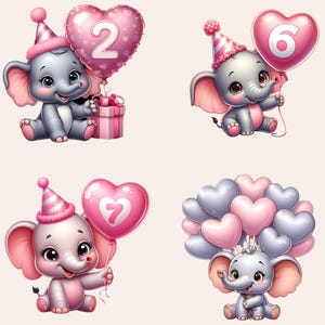 23 Birthday Elephant Clipart, Pink Elephant Clipart, Cute Elephant With ...