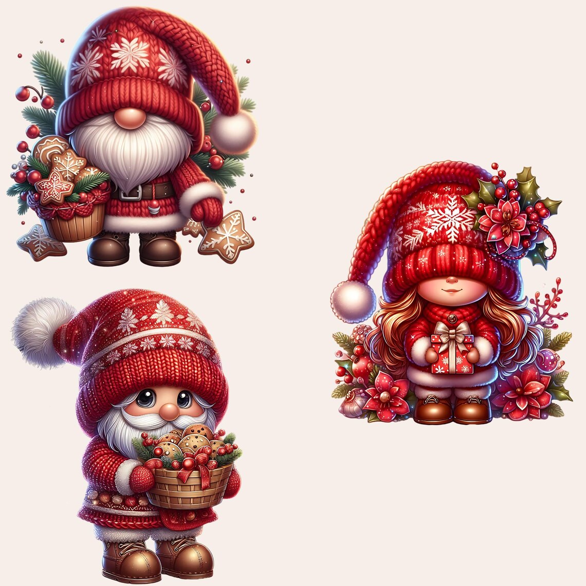 18 Christmas Gnome Clipart, Gingerbread Cookie Gnome Clipart, Festive ...