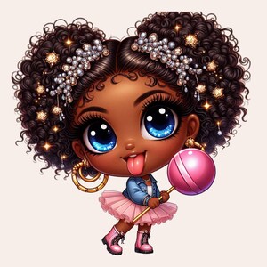 19 Black Chibi Girl Clipart, Cute Chibi Girl PNG, Afro American Chibi ...