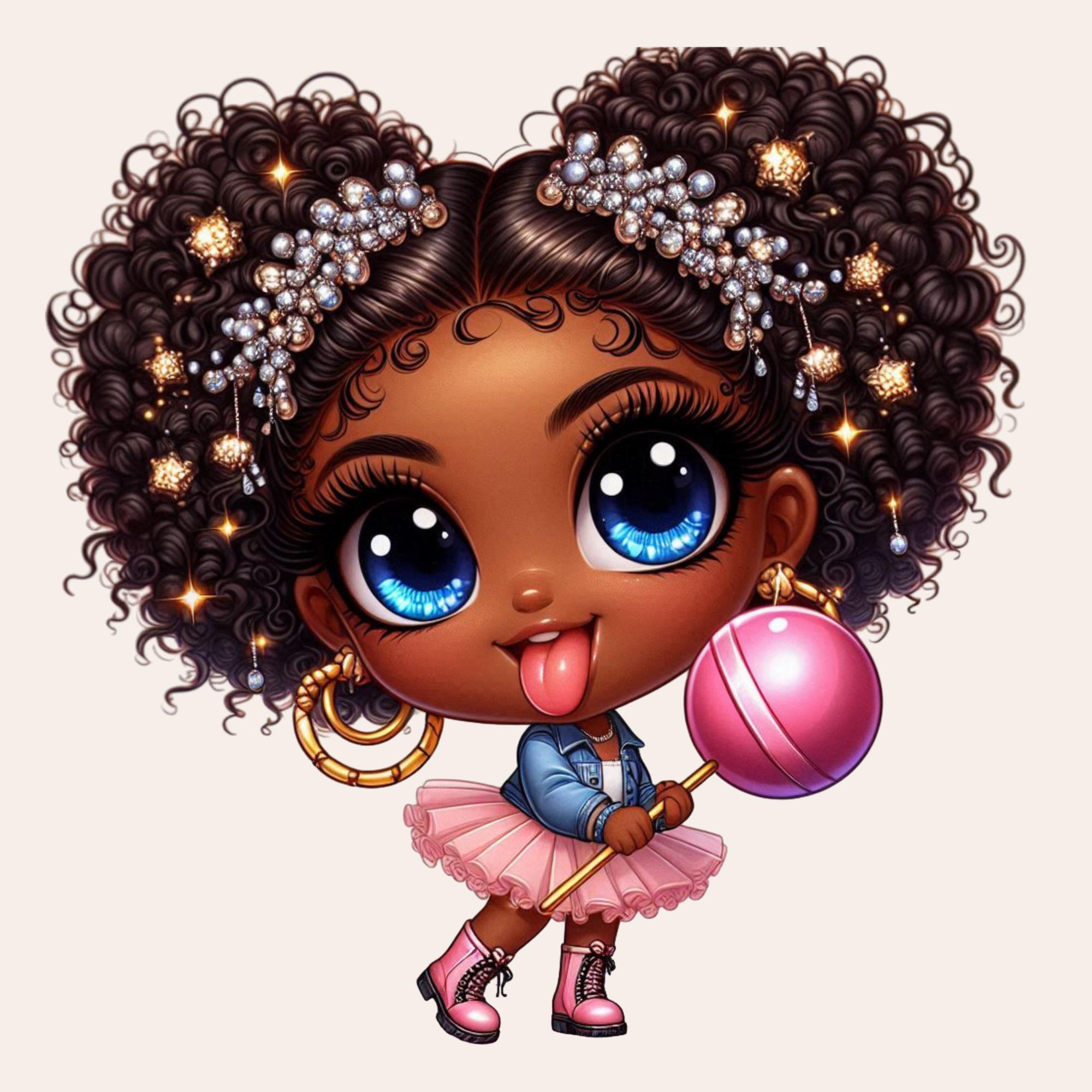 19 Black Chibi Girl Clipart, Cute Chibi Girl PNG, Afro American Chibi ...