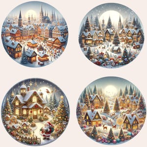 24 Round Christmas Landscape Clipart, Christmas Scene Clipart, Winter ...