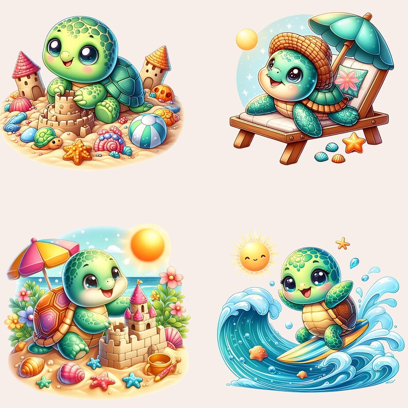 20 Summer Baby Turtle Clipart, Beach Turtle Clipart, Cute Sea Turtle ...