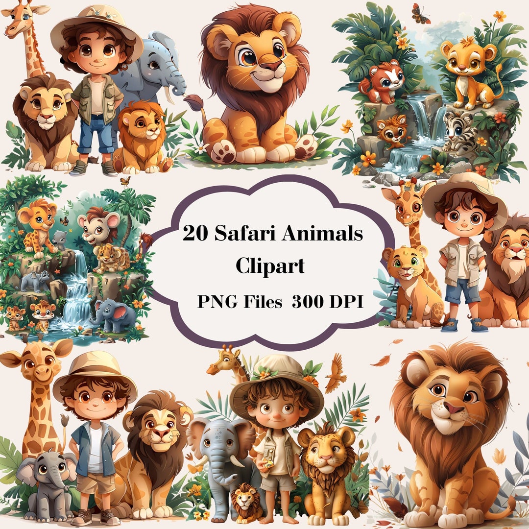 20 Safari Animals Clipart Bundle, Lions Clipart, Safari Animals PNG ...