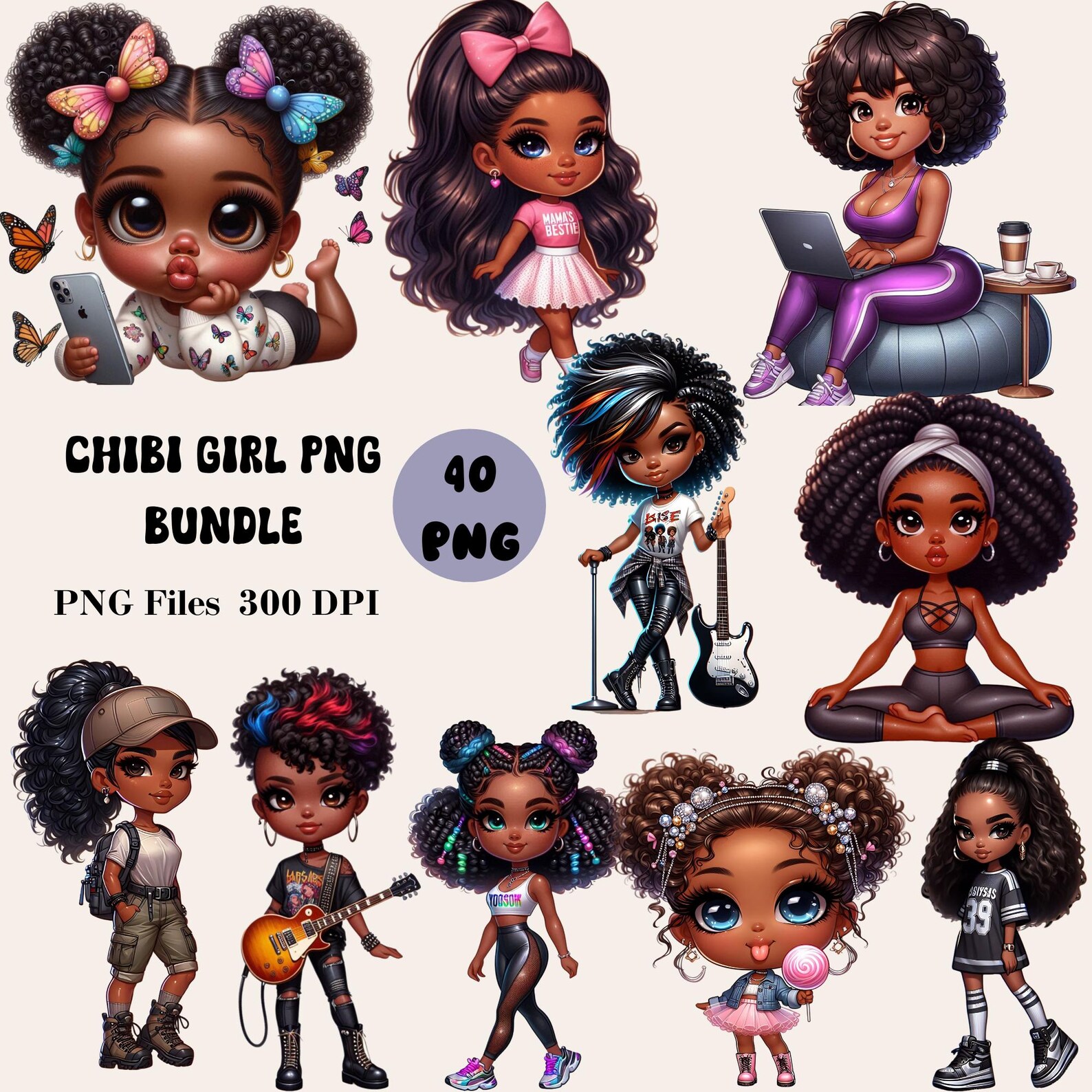 40 Chibi Girl PNG Bundle, Chibi Girl Clipart, Black Chibi Girl Clipart ...
