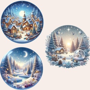 13 Round Winter Scene Clipart, Winter Landscape Clipart, Winter Scenery ...