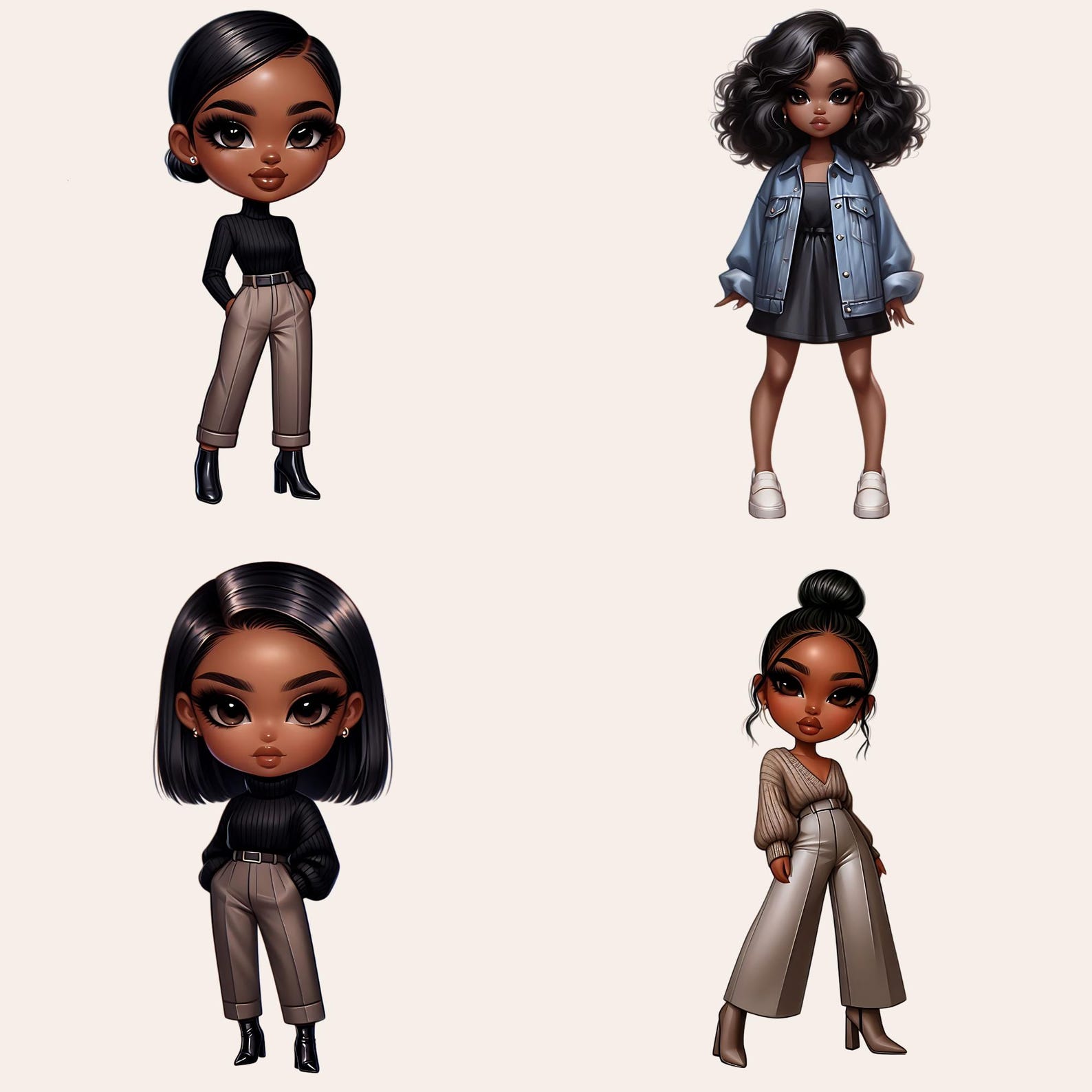 27 Black Chibi Girl Clipart, Afro American Chibi Girl Clipart, Chibi ...