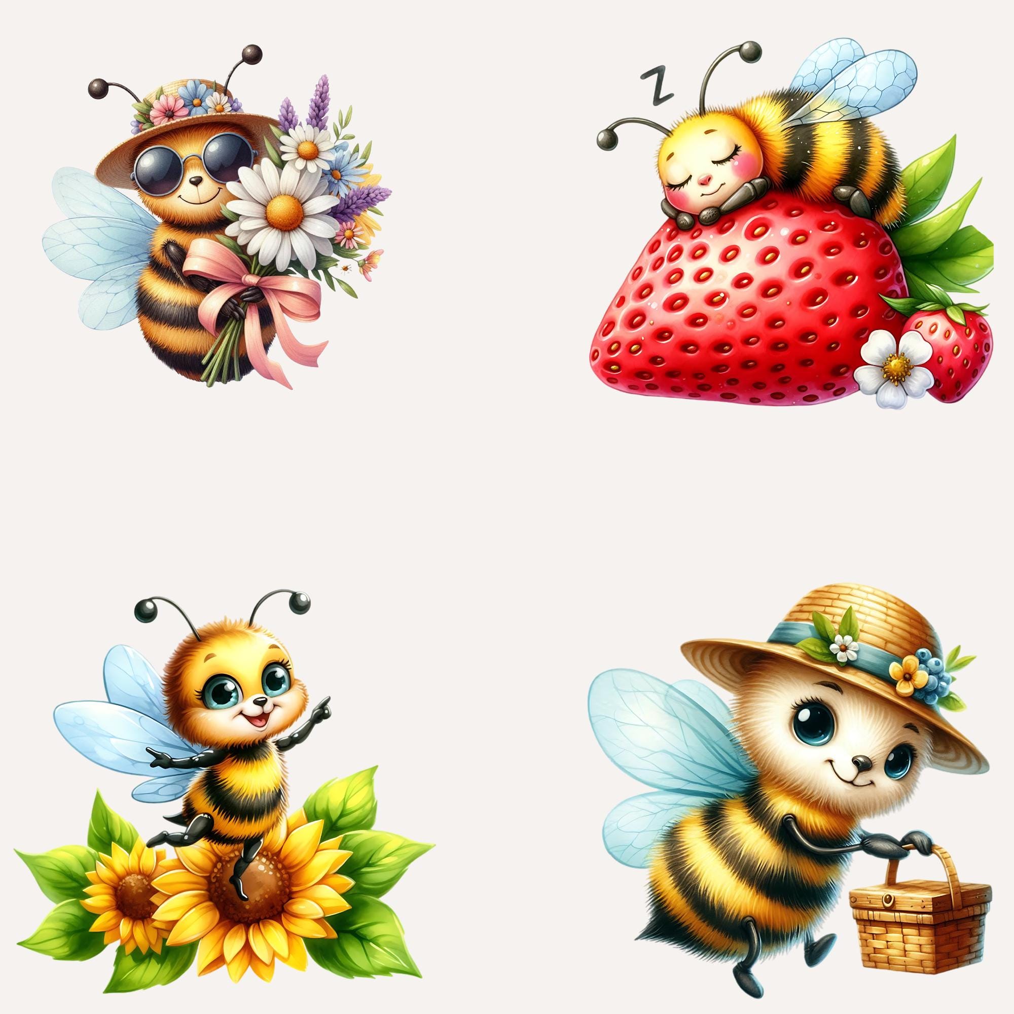 18 Summer Bees Clipart, Floral Bee Clipart, Cute Bees Clipart, Bee ...