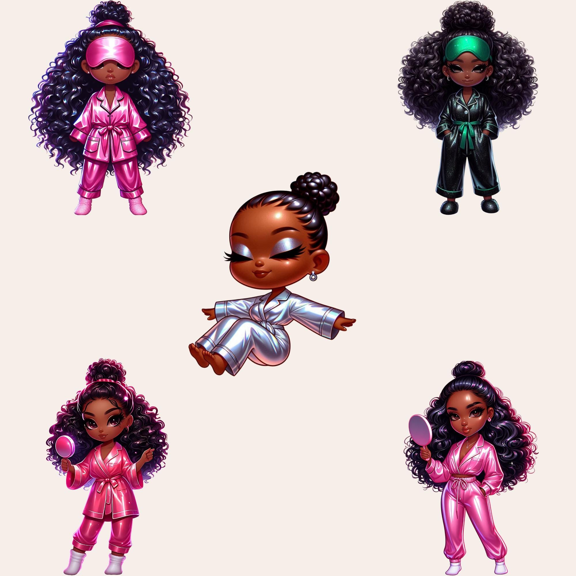 33 Chibi Girl Clipart Bundle, Chibi Pajama Girl PNG, Black Girl Clipart ...