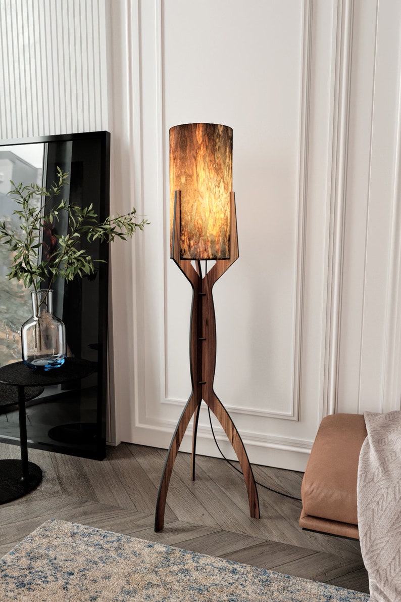 Wooden Floor Lamp With Shelf Rustic Floor Lamp MDF Wood Fathers Day - Etsy